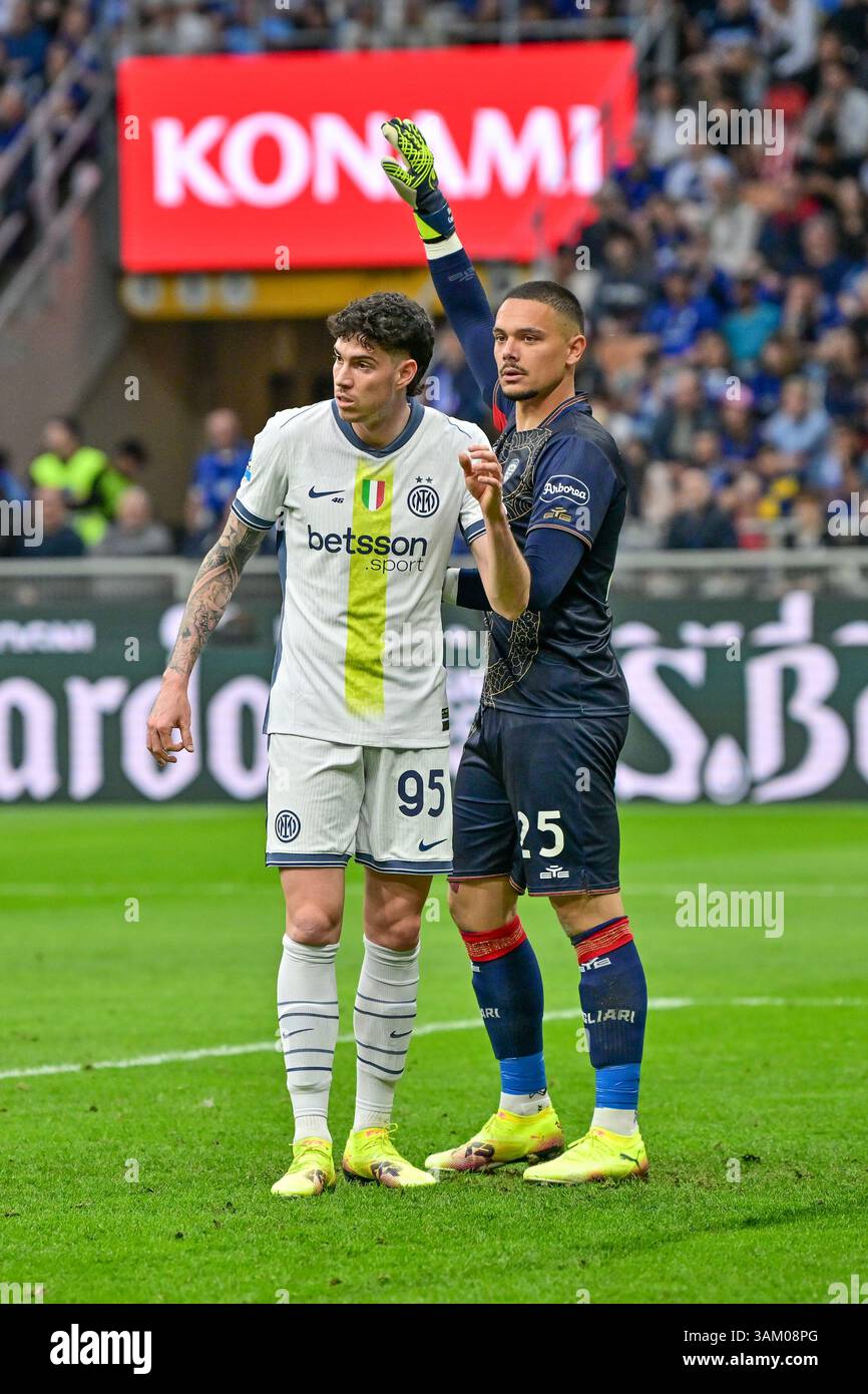 Milano, Italy. 12th Apr, 2025. Alessandro Bastoni (95) of Inter and ...