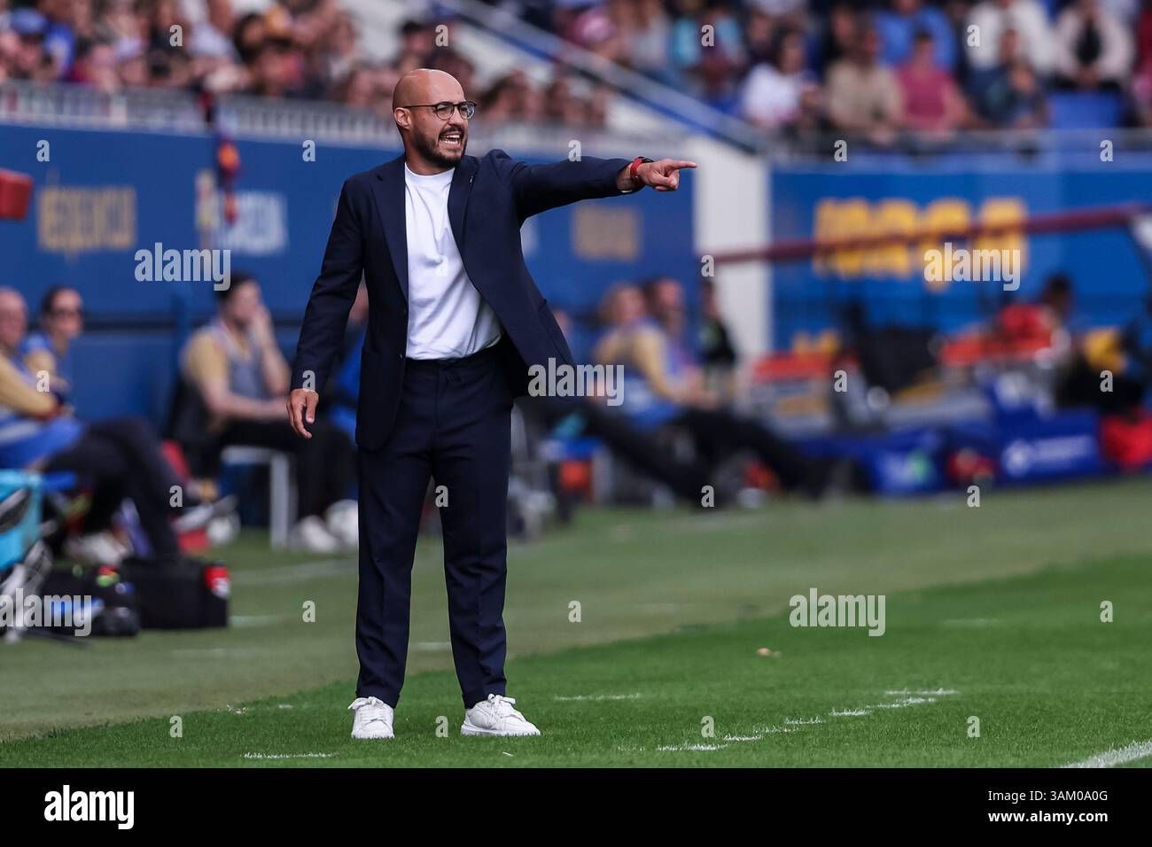 Victor Martin, head coach of Atletico de Madrid gestures during the ...