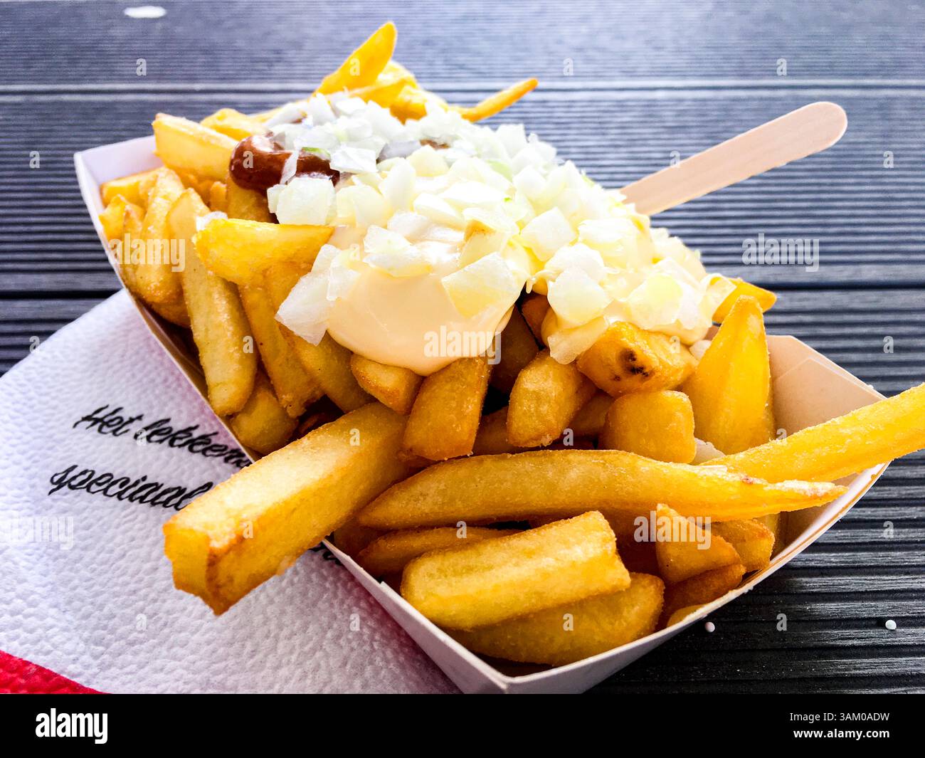 Fries with Special Sause Pommes Fries with Special Sause on a terrace ...