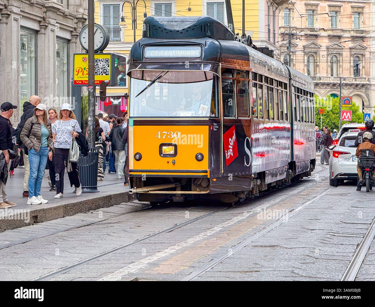 Vintage tram in central Milan, Italy, passing through historic city ...