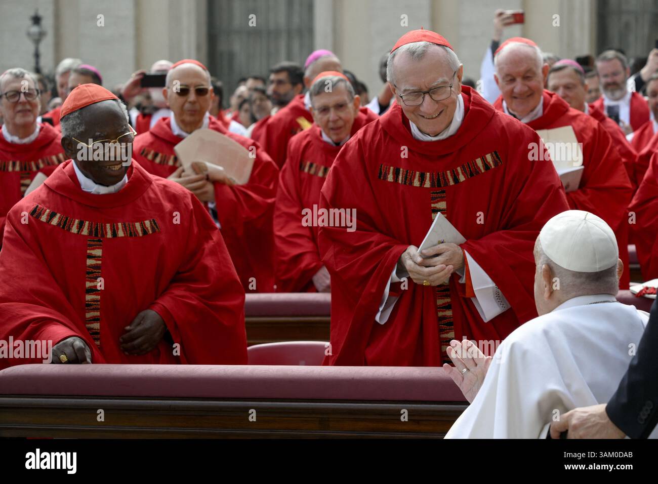 Pope Francis greets Vatican Secretary of State cardinal Pietro Parolin ...
