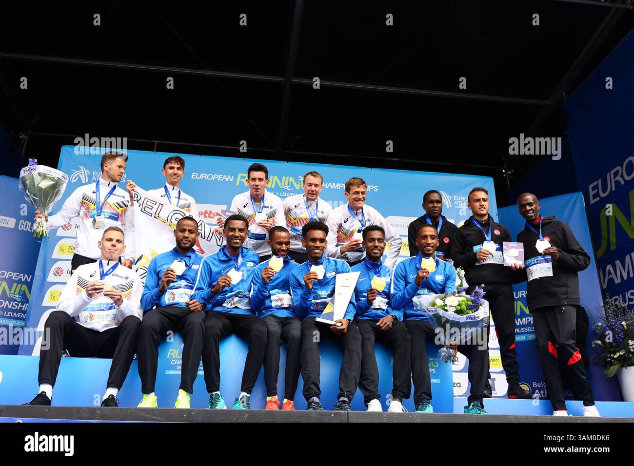 Brussels, Belgium. 13th Apr, 2025. The team ranking podium with second ...