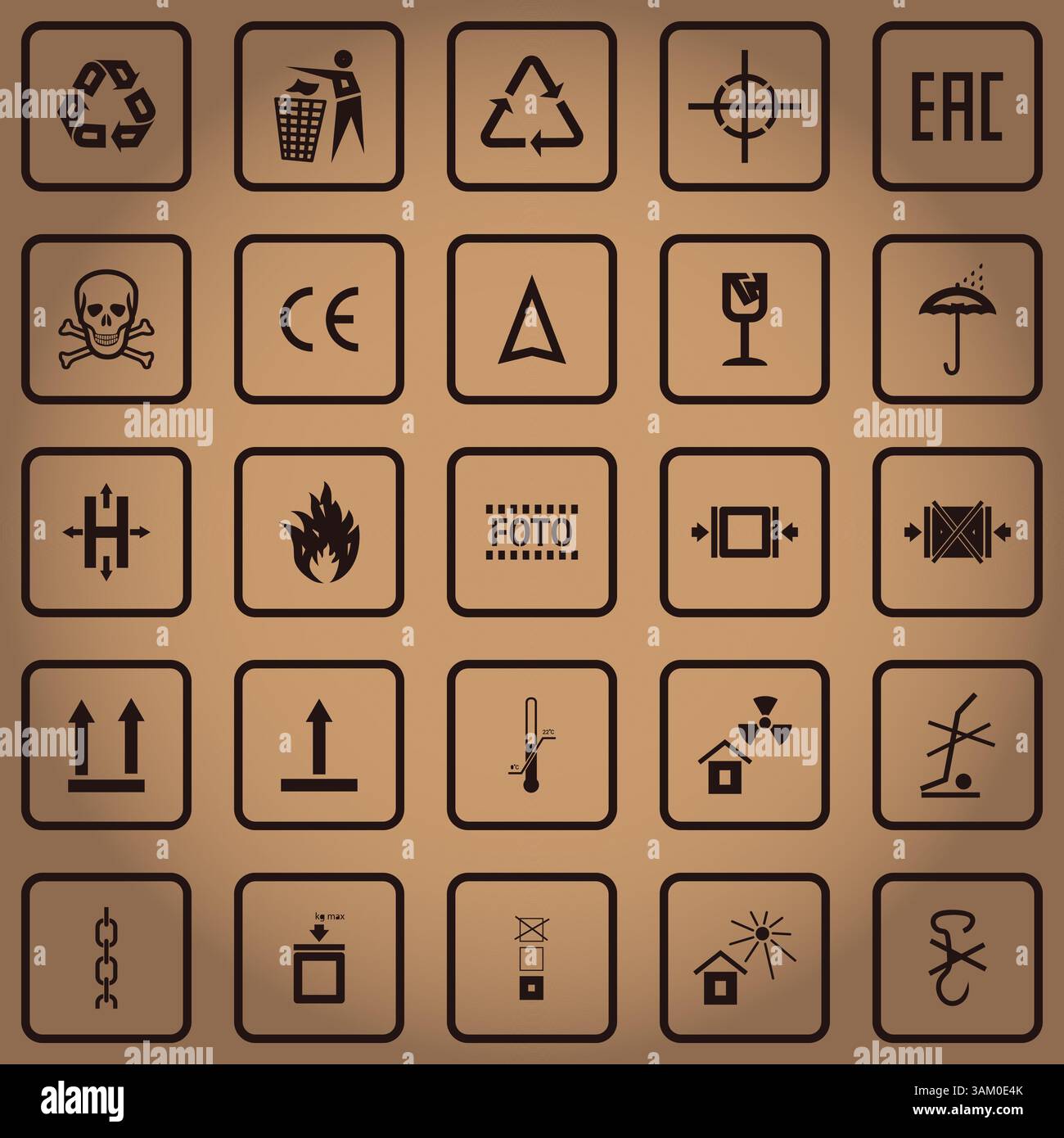 Packaging signs set, cargo icons, package symbols on cardboard Stock ...