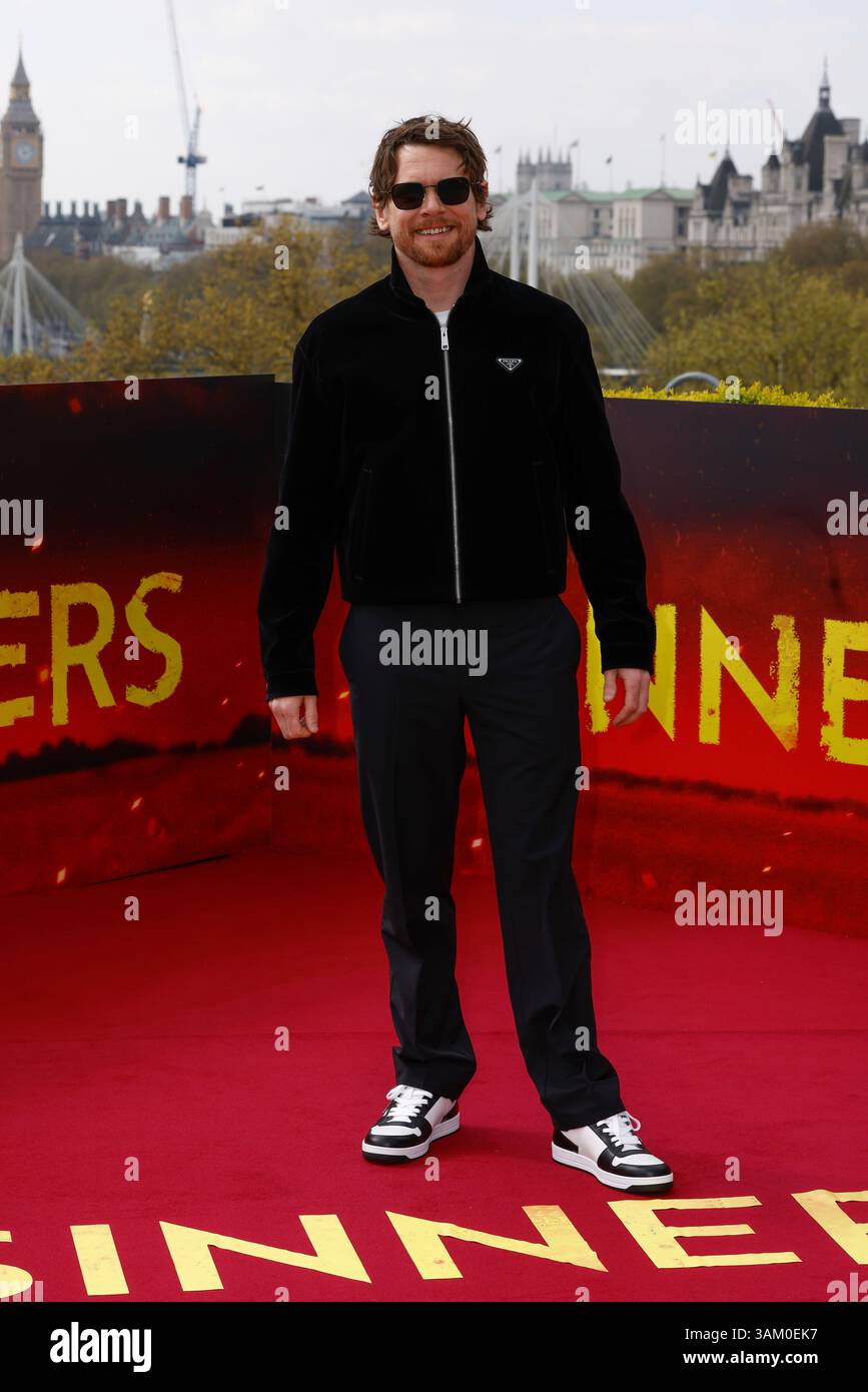 Jack O'Connell poses for photographers during the photo call for the film 'Sinners' on Sunday ...