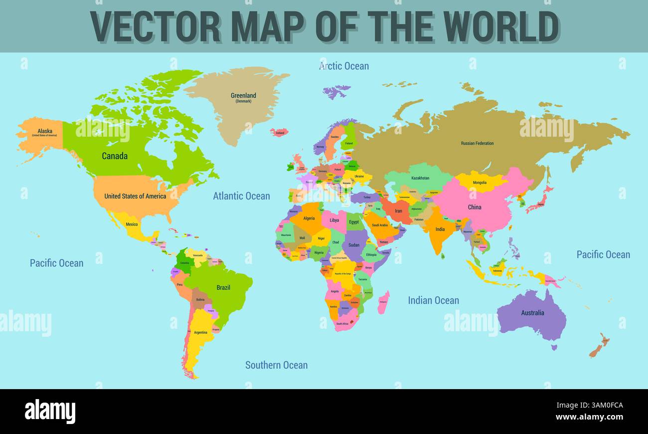 Vector map of the world with the names of the countries, with the ...