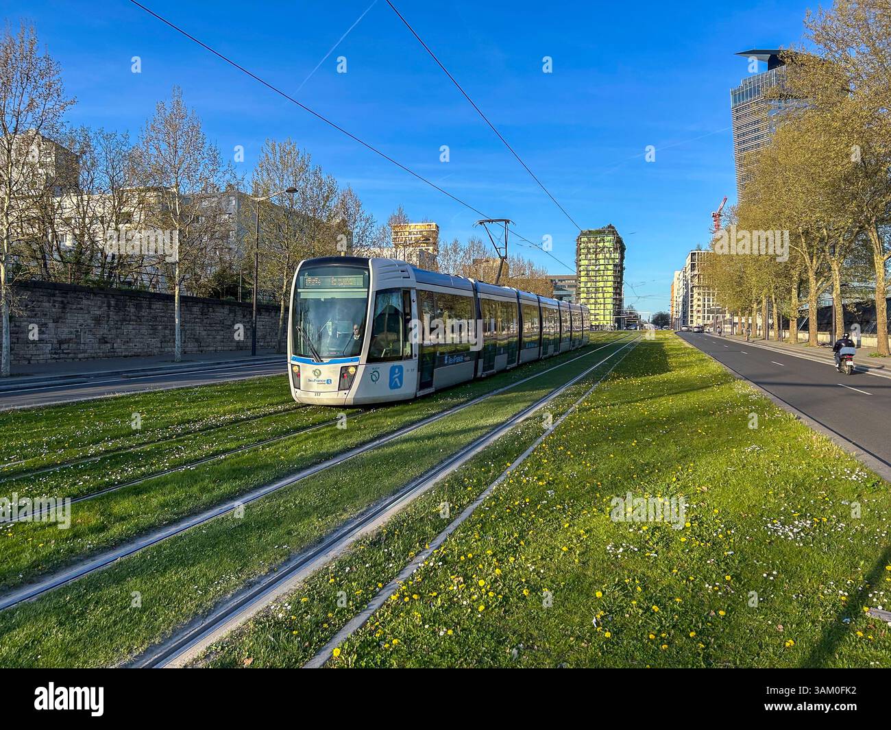 Paris, France, Wide Angle View, Street Scene, Front, Tramway on Train ...