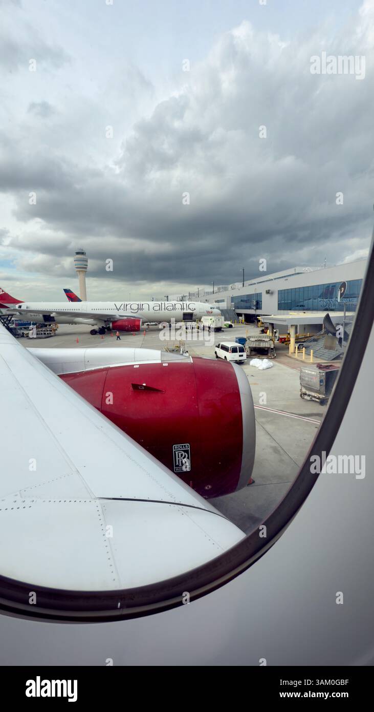 London, England: April10, 2025: Plane at Heathrow Airport getting ready ...