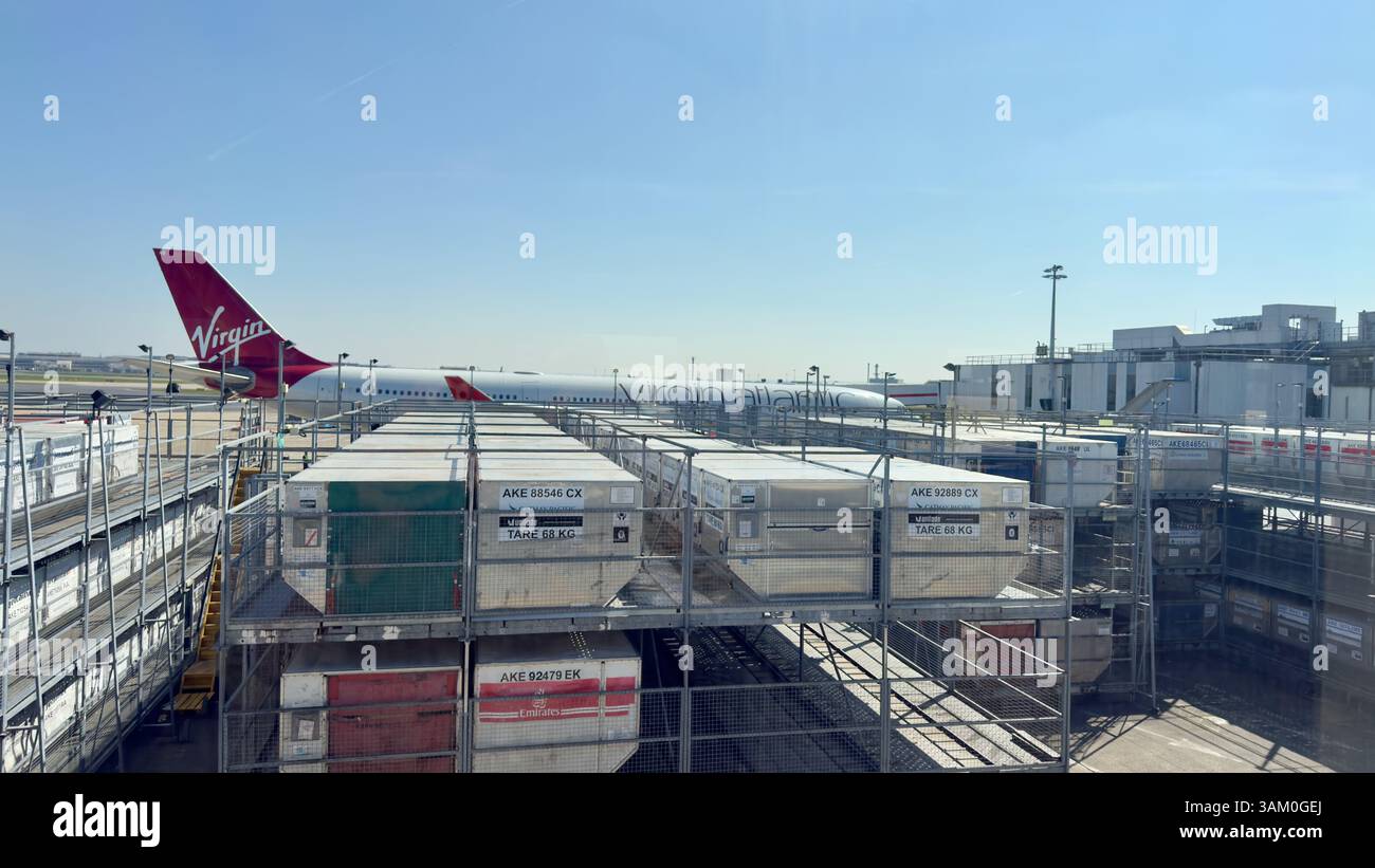 London, England: April10, 2025: Plane at Heathrow Airport getting ready ...
