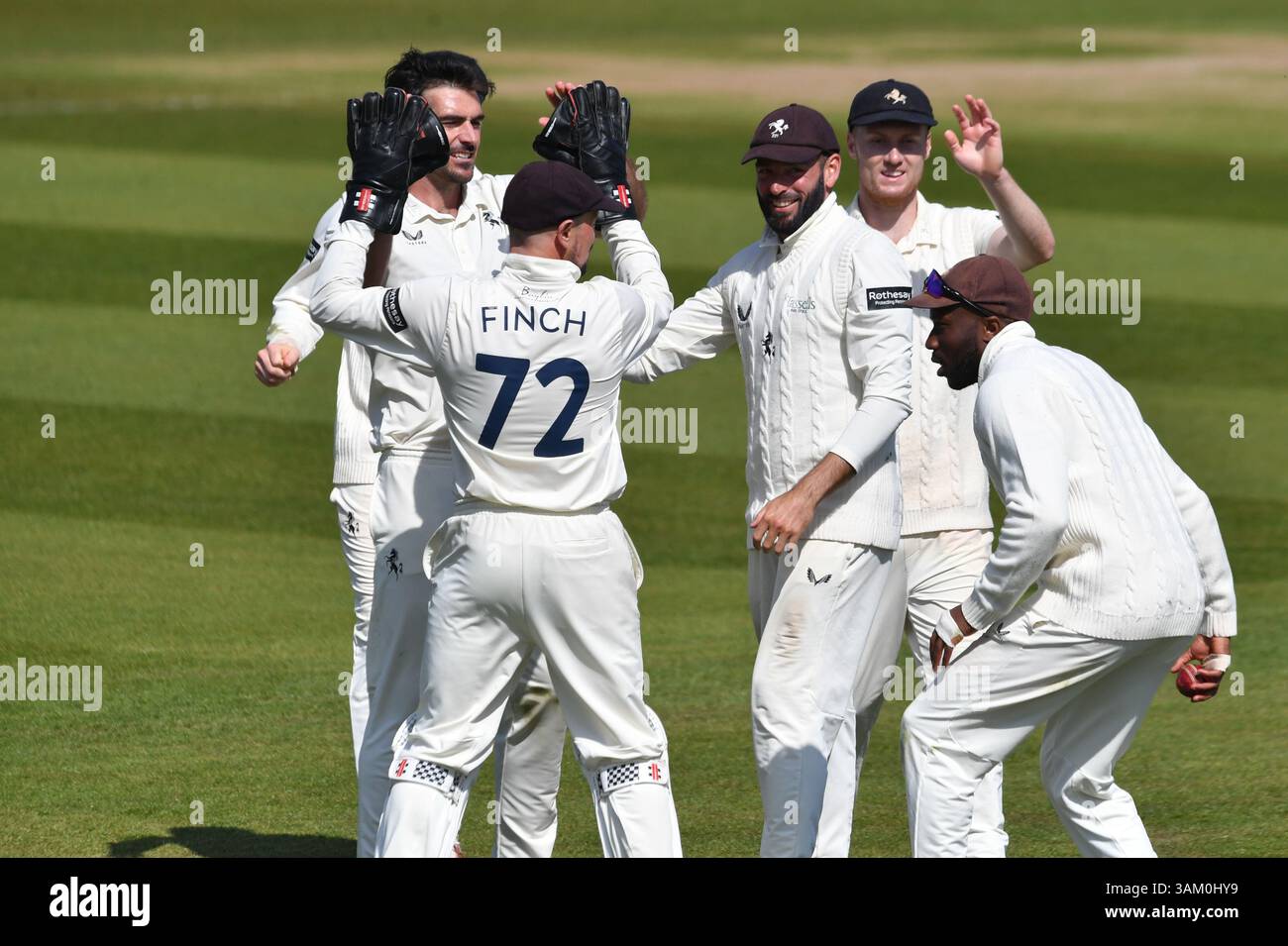 Canterbury, England. 13th Apr 2025. Grant Stewart celebrates taking the ...