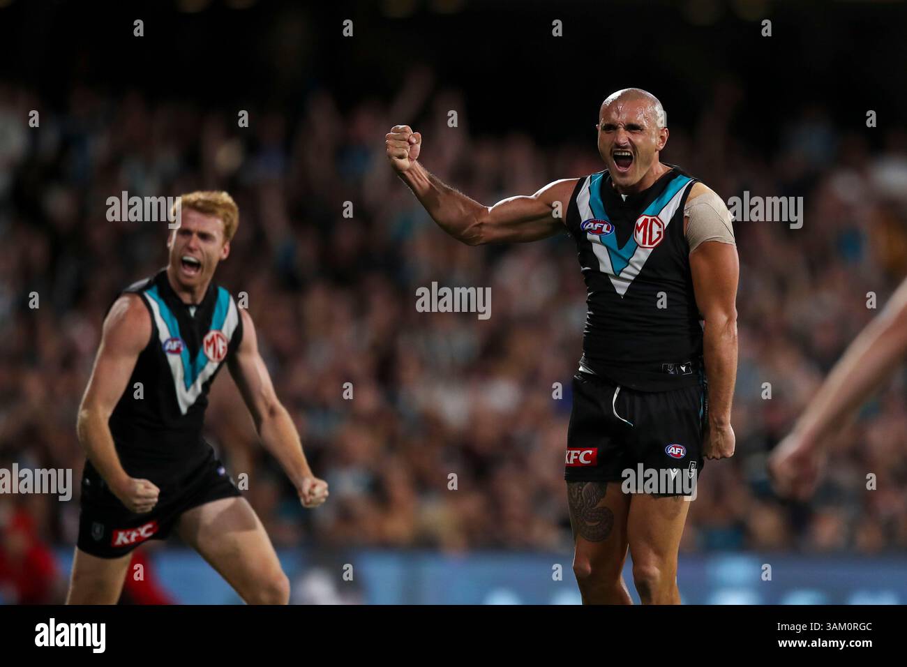 Sam Powell-Pepper of the Power celebrates a goal during the AFL Round 5 ...