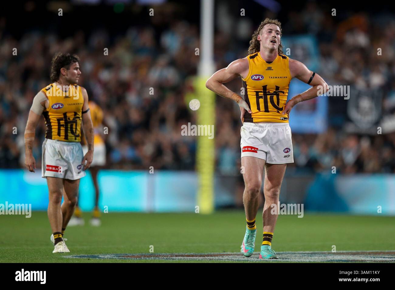 Josh Weddle of the Hawks after the loss during the AFL Round 5 match ...