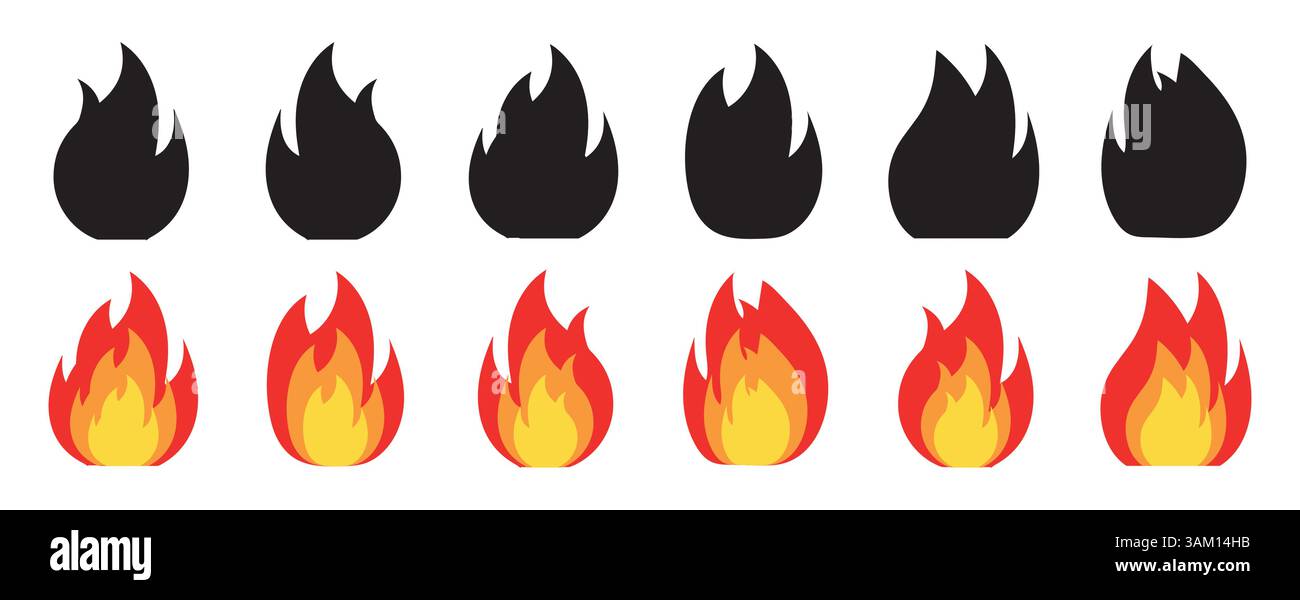 Fire flame icon. Burning symbol. Fire icon collection. Fire flame ...
