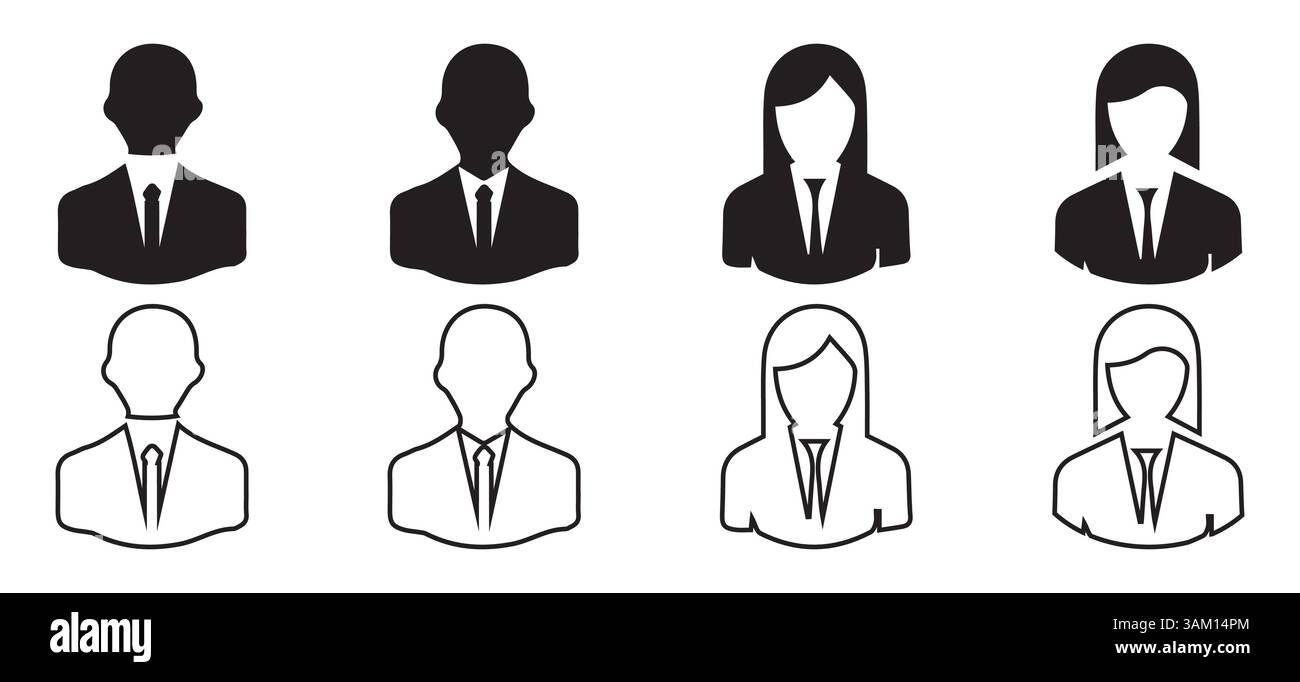 Profile icon. Avatar icons set. Male and female head silhouettes. Male ...