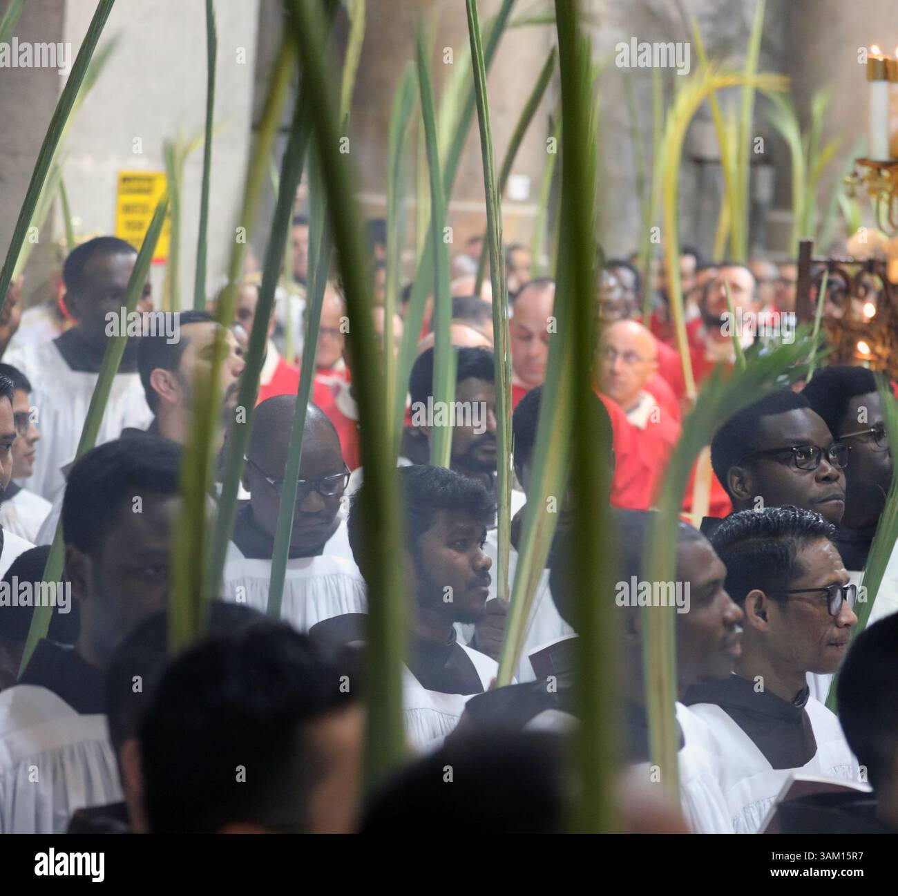 Jerusalem, Israel 13th April 2025 Monks marching with date palm ...