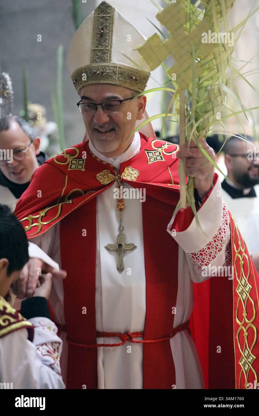 Jerusalem, Israel 13th April 2025 Monks marching with date palm ...