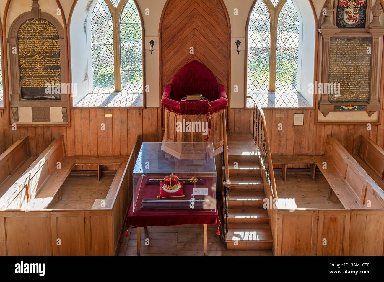 Kinneff Old Kirk Aberdeenshire Scotland church interior with pulpit ...