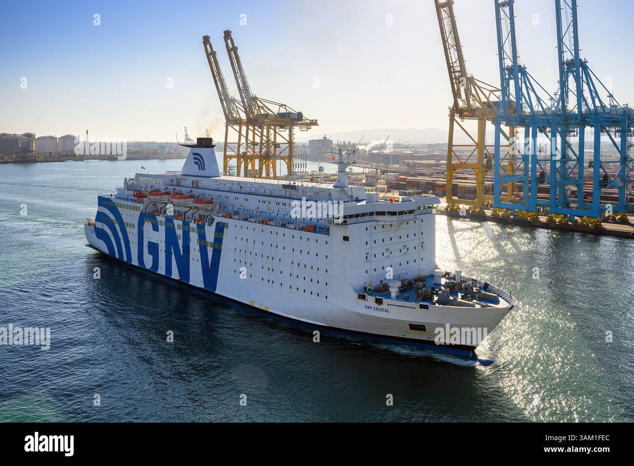 The GNV-operated cross-Mediterranean ferry GNV Cristal arriving at the ...