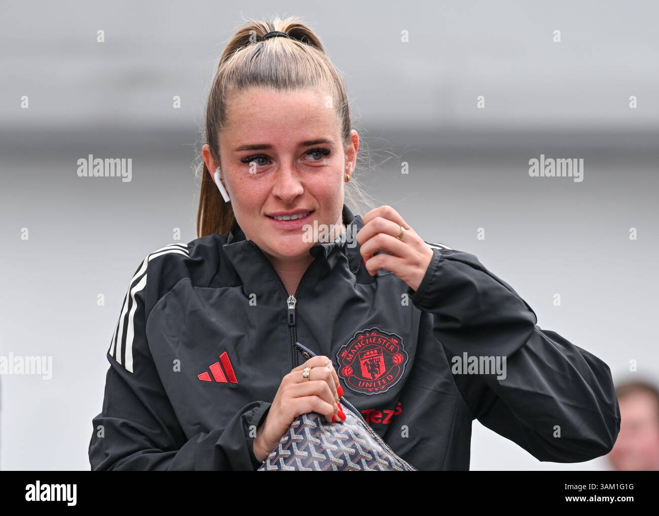 Manchester, UK. 13th Apr, 2025. Ella Toone of Manchester United Women arrives ahead of the ...
