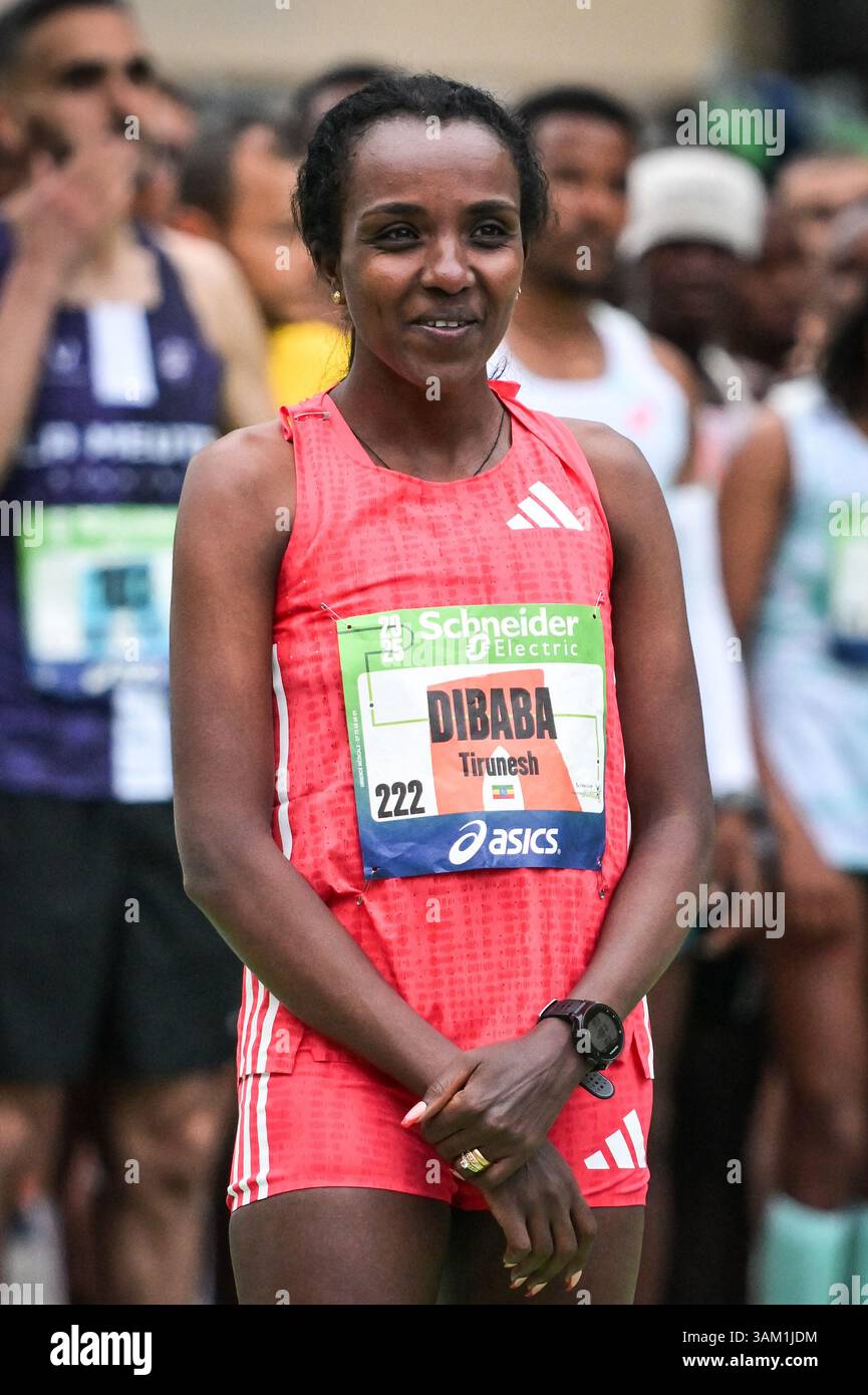 Paris, France. 13th Apr, 2025. Tirunesh Dibaba participates in the ...