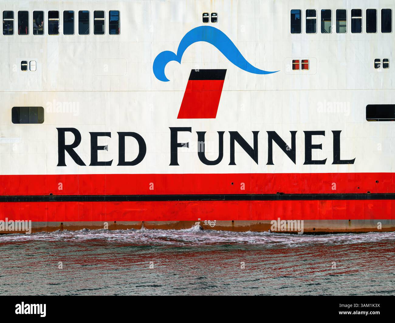 The Red Funnel logo on the side of a Raptor class ferry Stock Photo - Alamy