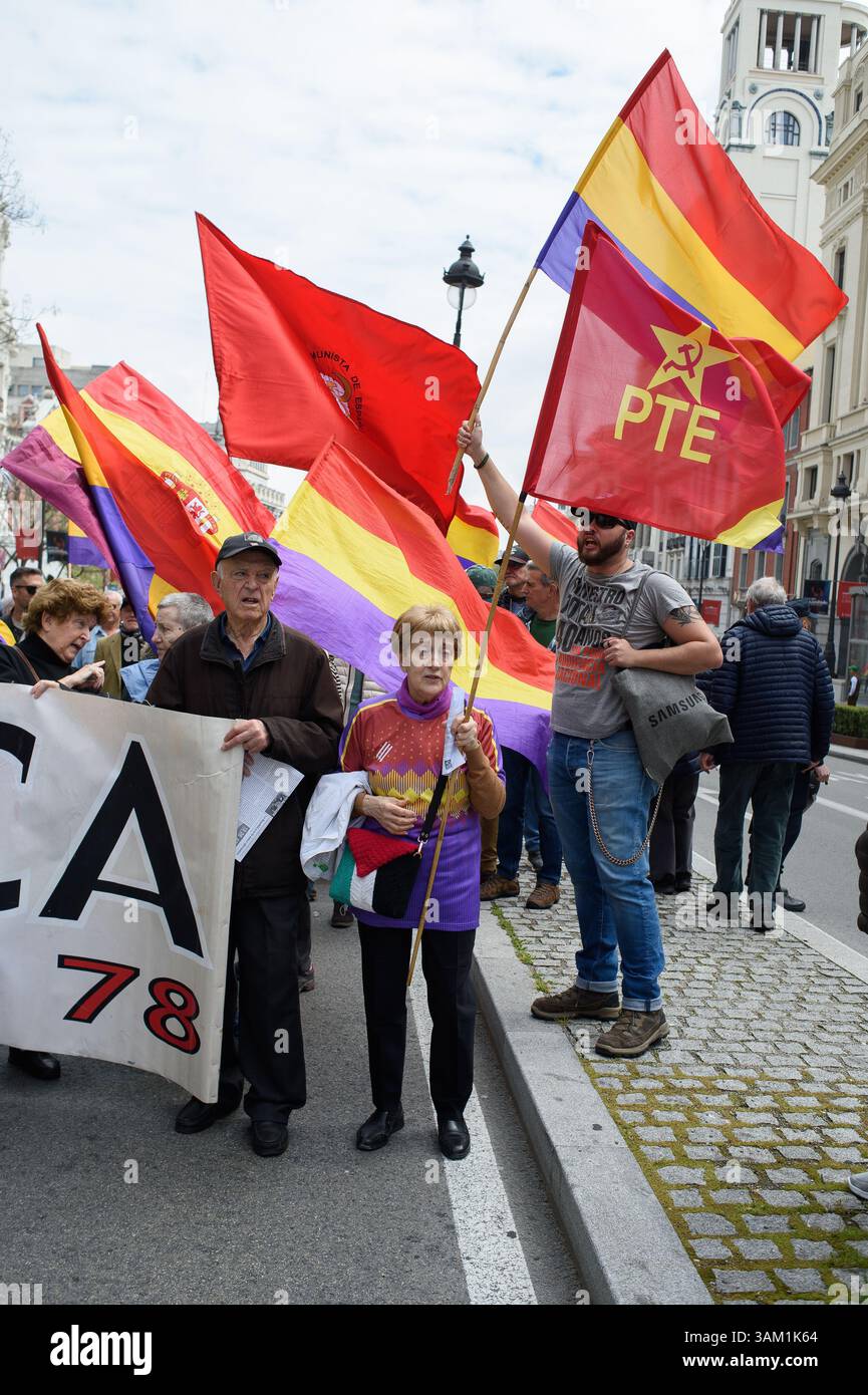 People protest during a march against the monarchy, the end of King ...
