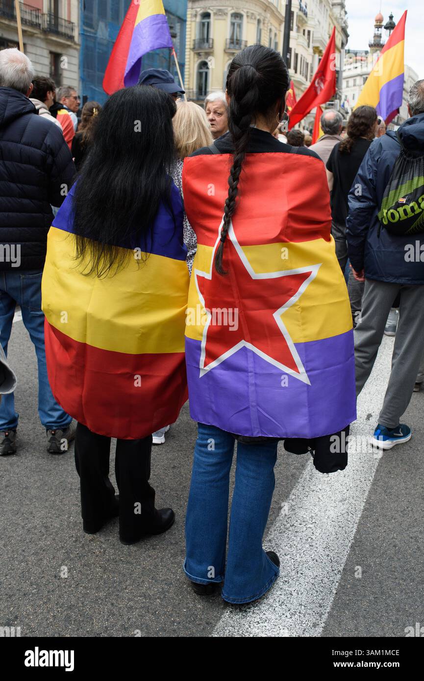 People protest during a march against the monarchy, the end of King ...