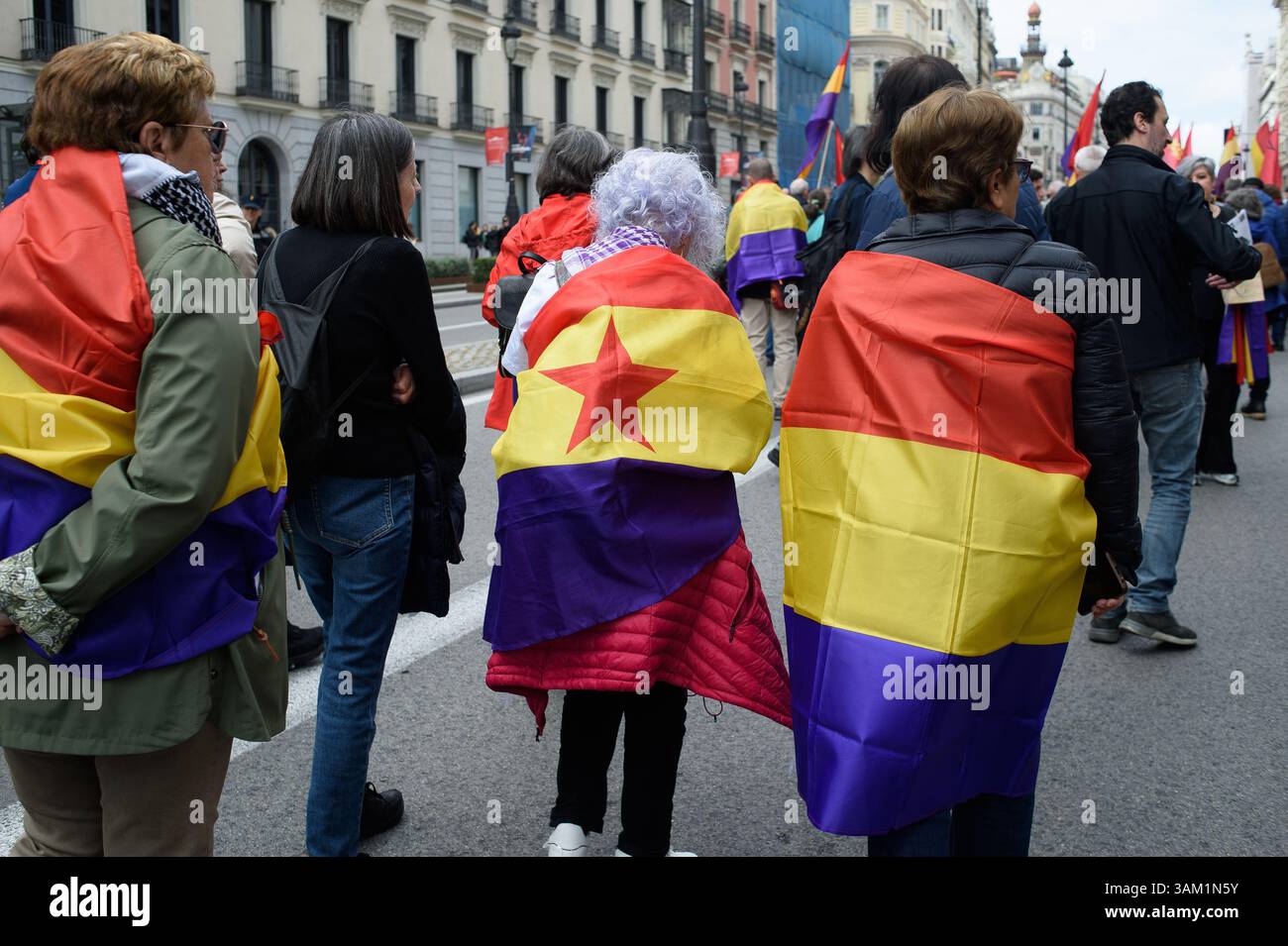 Madrid, Spain. 13th Apr, 2025. People protest during a march against ...