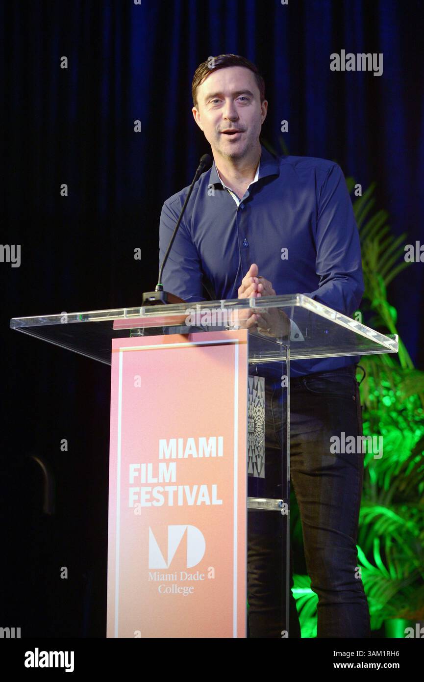 MIAMI, FLORIDA - APRIL 12: James Woolley on stage to introduce Lauren ...