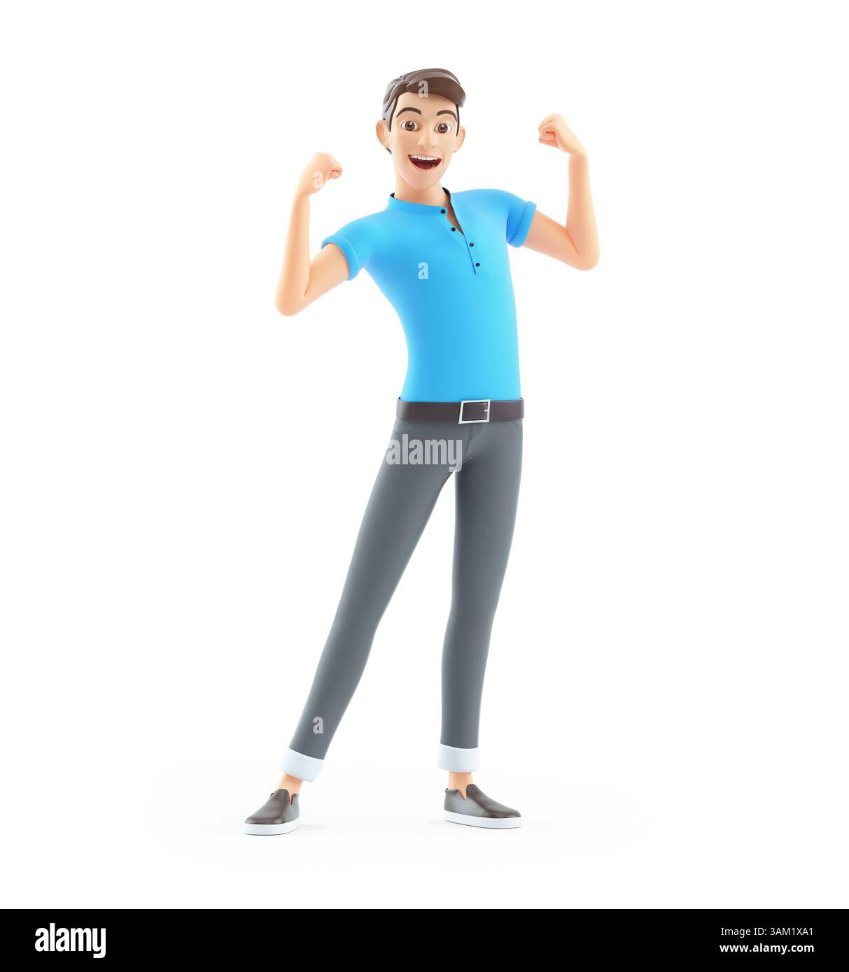 3d man flexing arm muscles, illustration isolated on white background ...