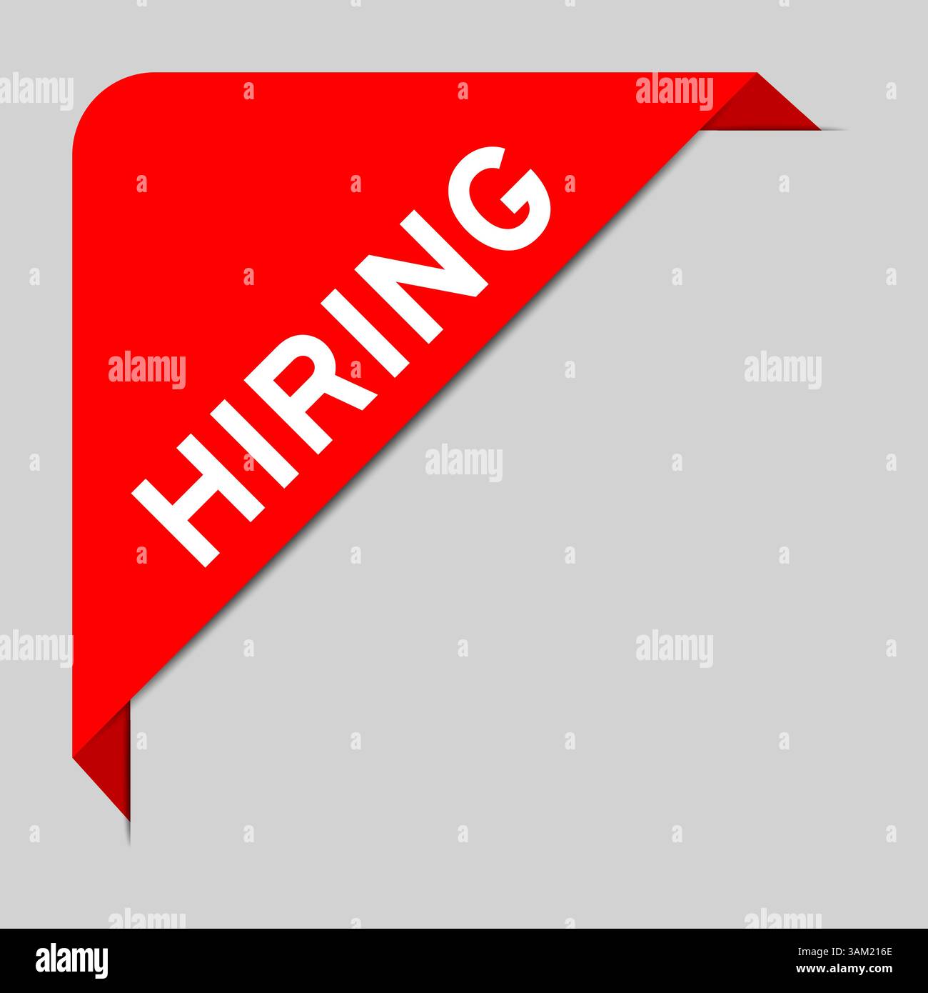 Red color of corner label banner with word hiring on gray background ...