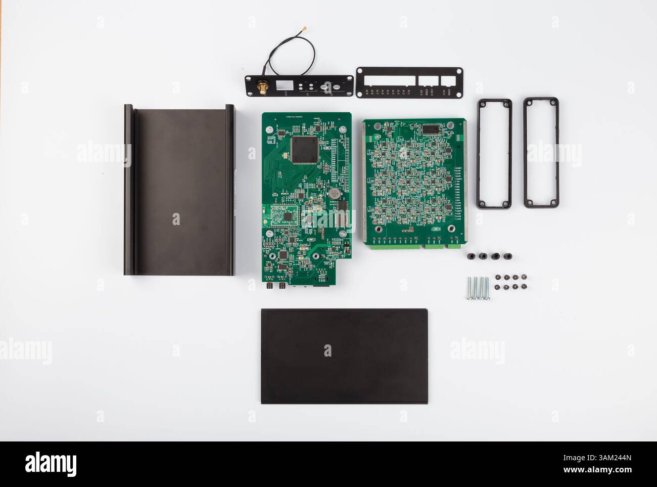 Modern electronic circuits on a white background, a set of various ...