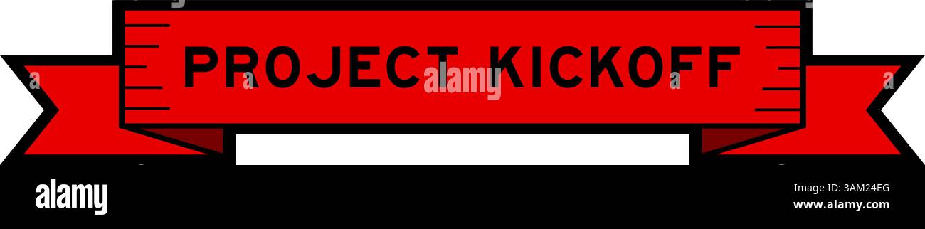Ribbon label banner with word project kickoff in red color on white ...