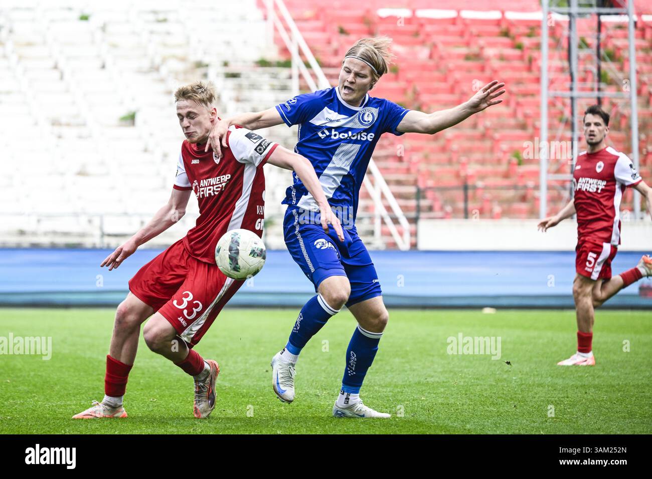 Antwerpen, Belgium. 13th Apr, 2025. Antwerp's Zeno Van Den Bosch and ...