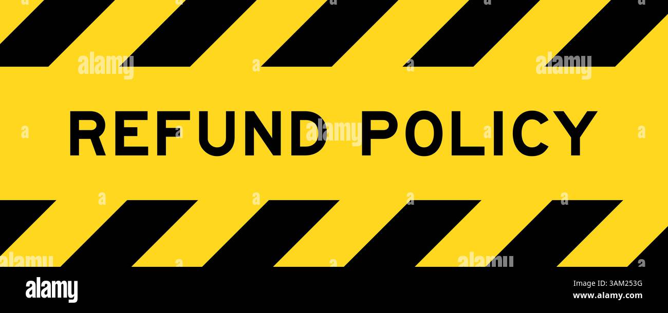 Yellow and black color with line striped label banner with word refund ...