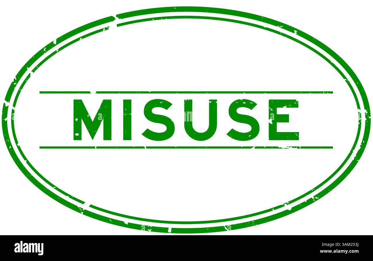 Grunge green misuse word oval rubber seal stamp on white background ...