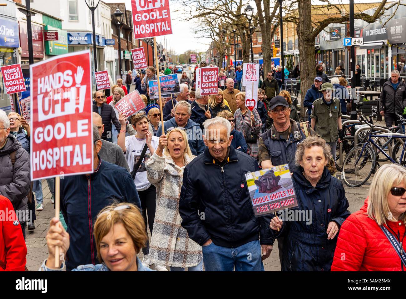 Goole, UK. 13th Apr, 2025. Hands off Goole Hospital protest held in ...