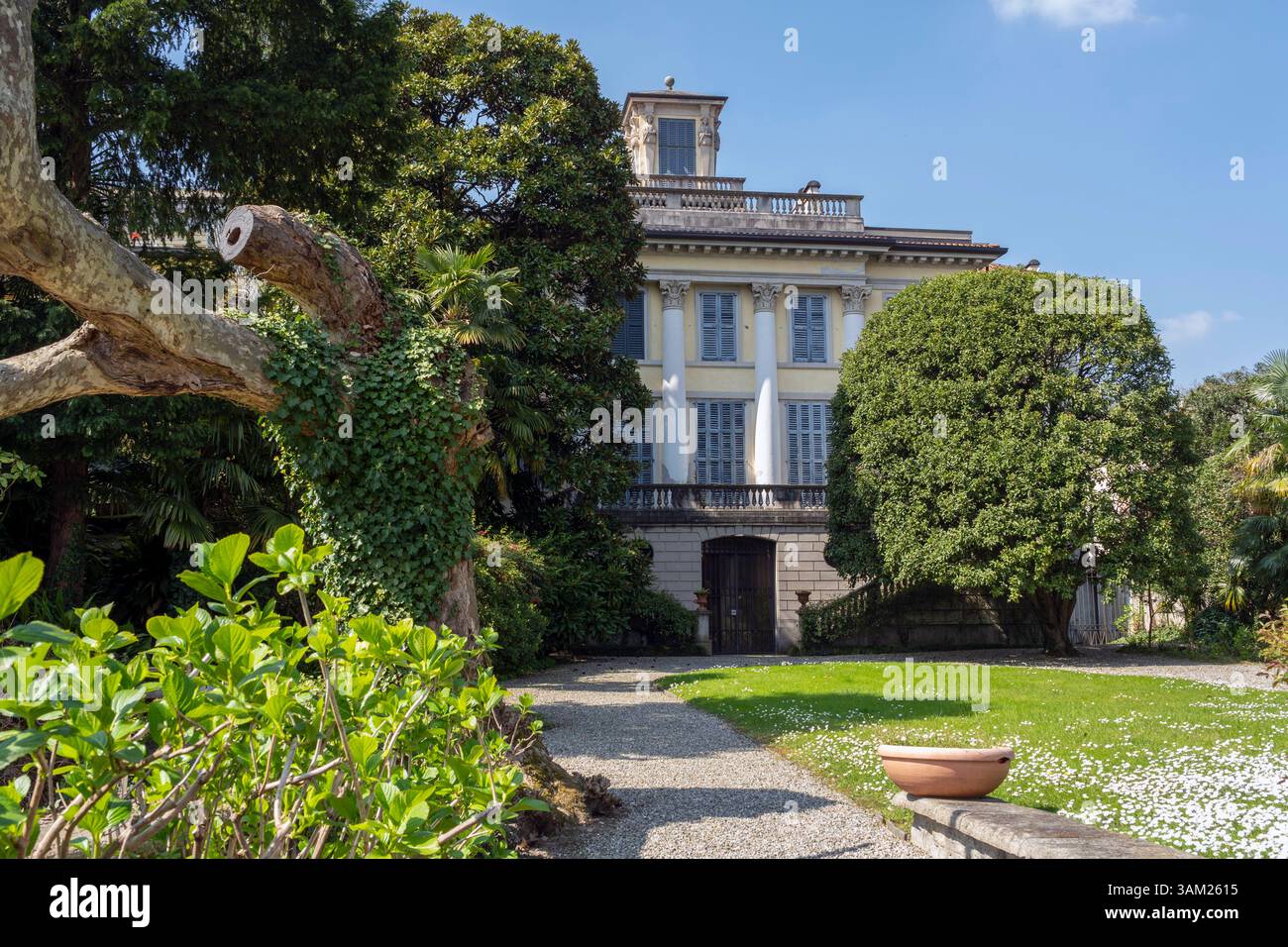 Como, Italy - April 4, 2025: The picturesque villa along the shore of ...