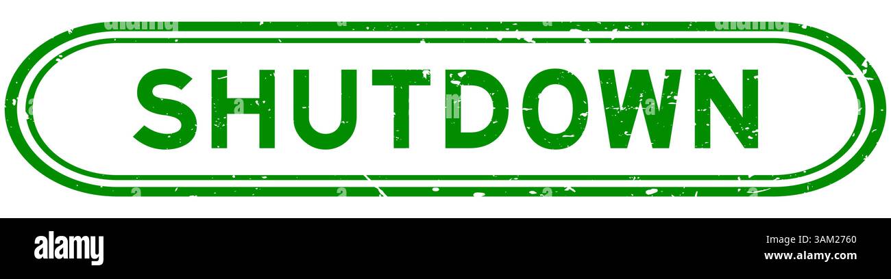 Grunge green shutdown word rubber seal stamp on white background Stock ...