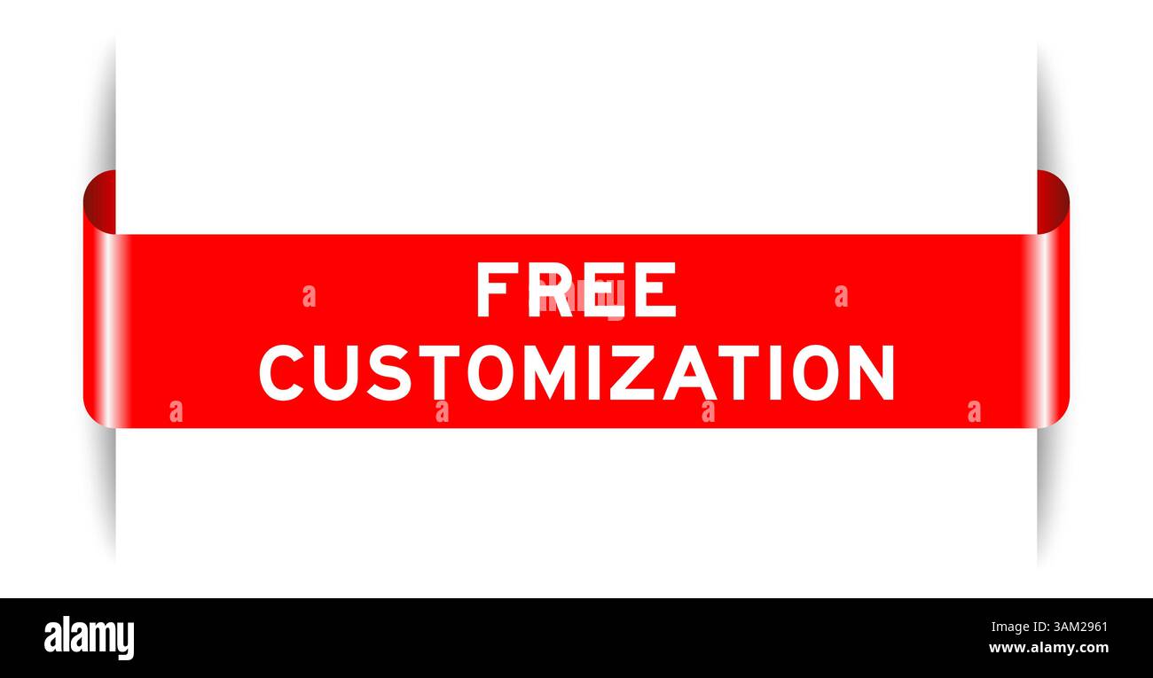 Red color inserted label banner with word free customization on white ...