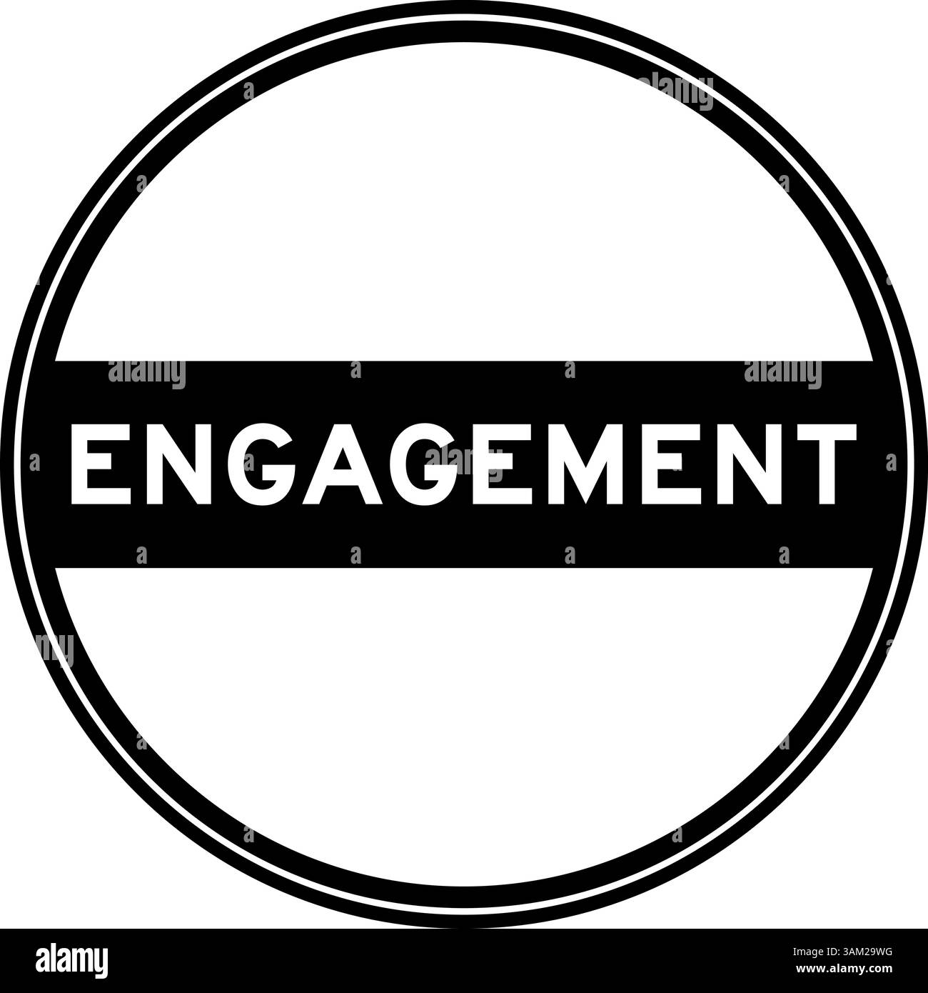 Black color round seal sticker in word engagement on white background ...