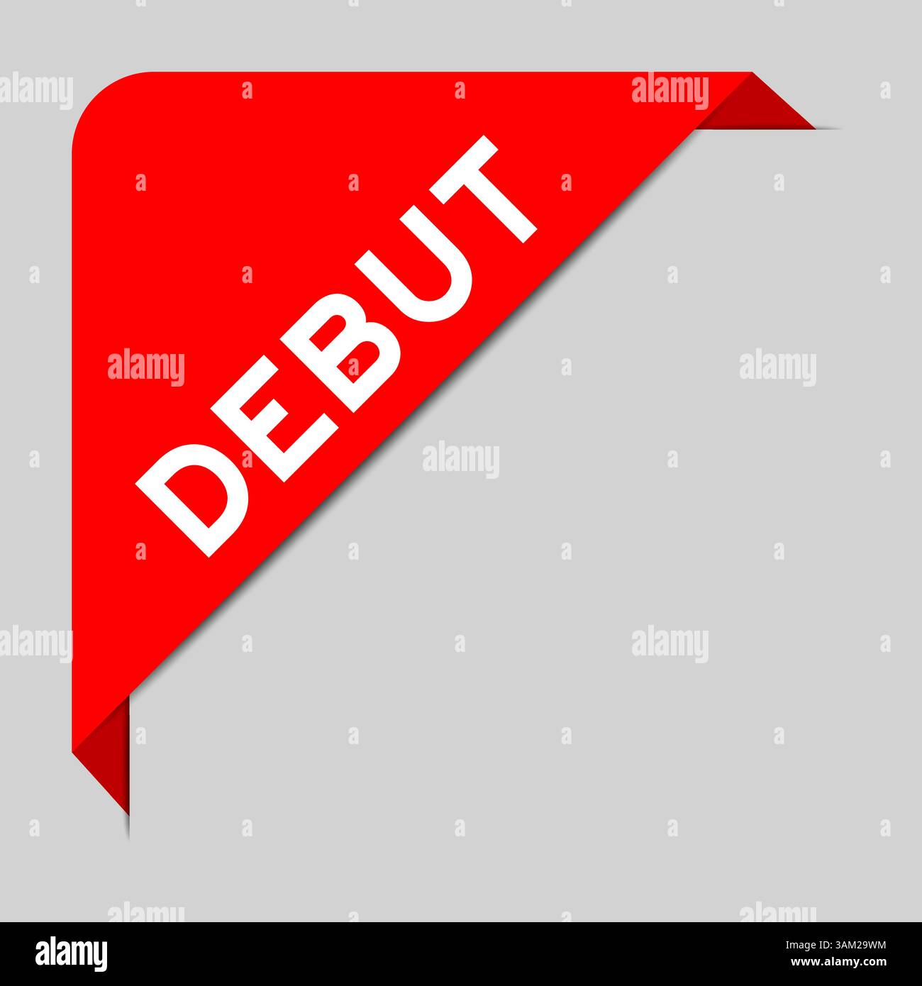 Red color of corner label banner with word debut on gray background ...