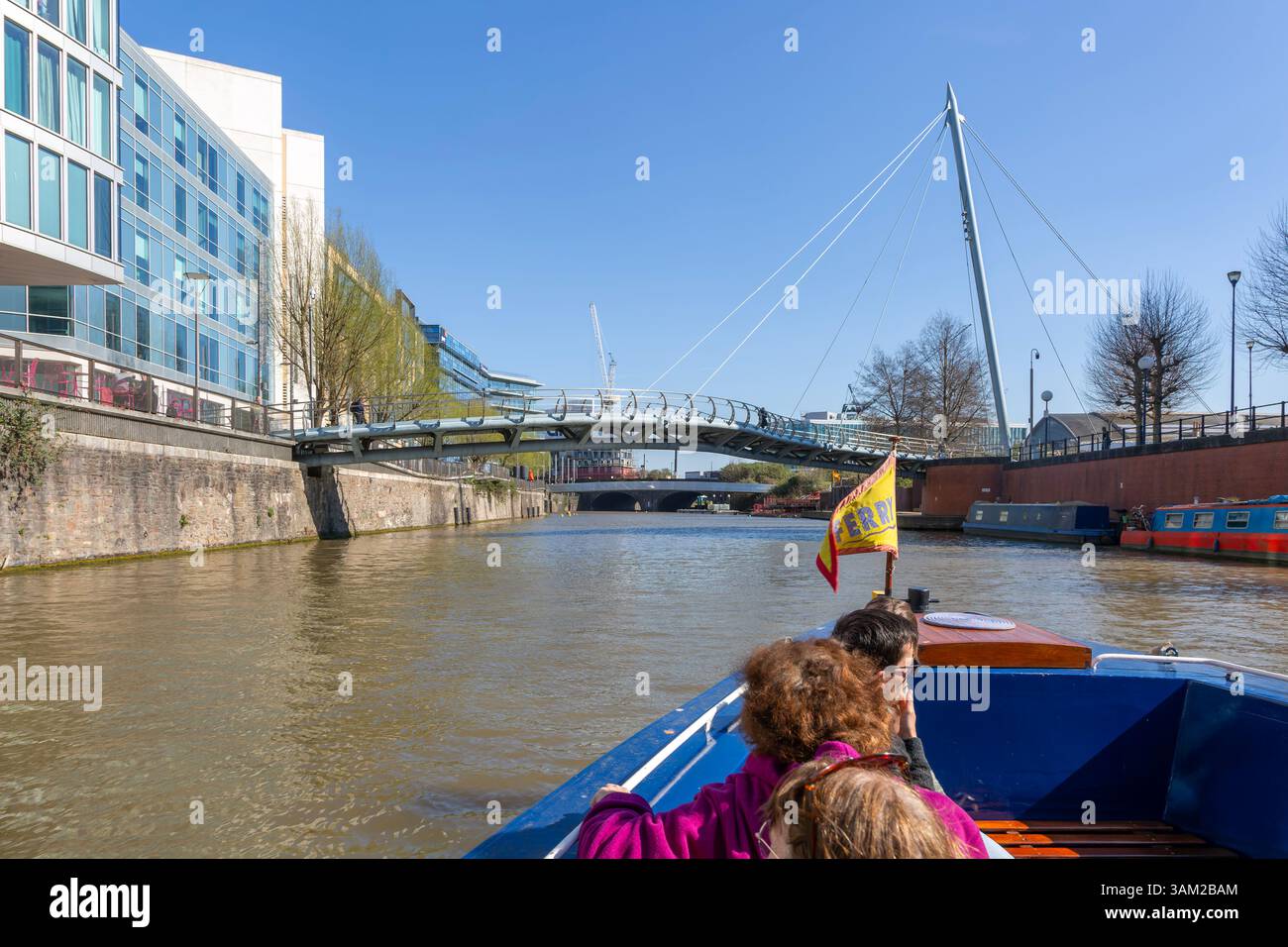 View from ferry boat approaching Valentine Bridge, Temple Quarter ...
