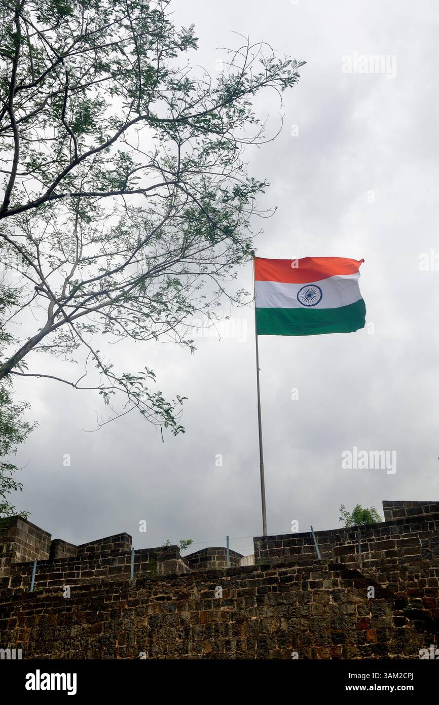 Tiranga (Indian National Flag) on the fortification wall of the fort ...