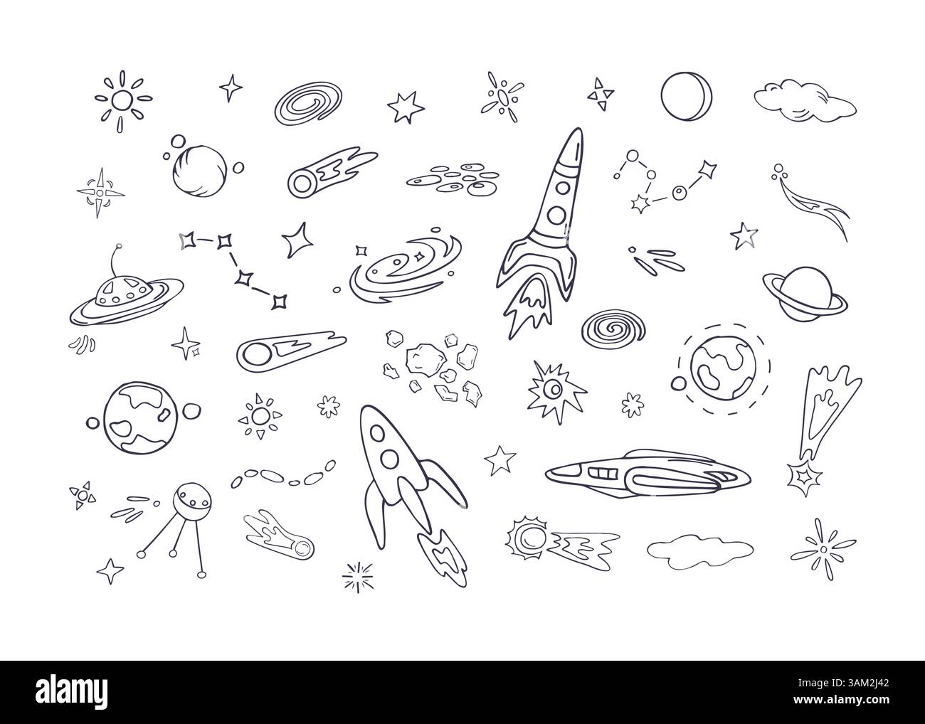 Space objects, stylized hand drawn doodles Stock Vector Image & Art - Alamy