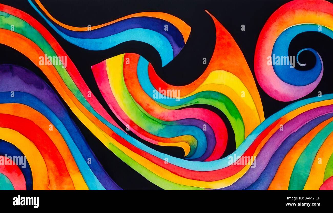 Abstract bright colorful shapes on black background, multicolor pattern ...