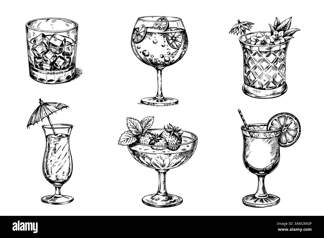 A set of six different types of drinks in glasses Stock Vector Image ...