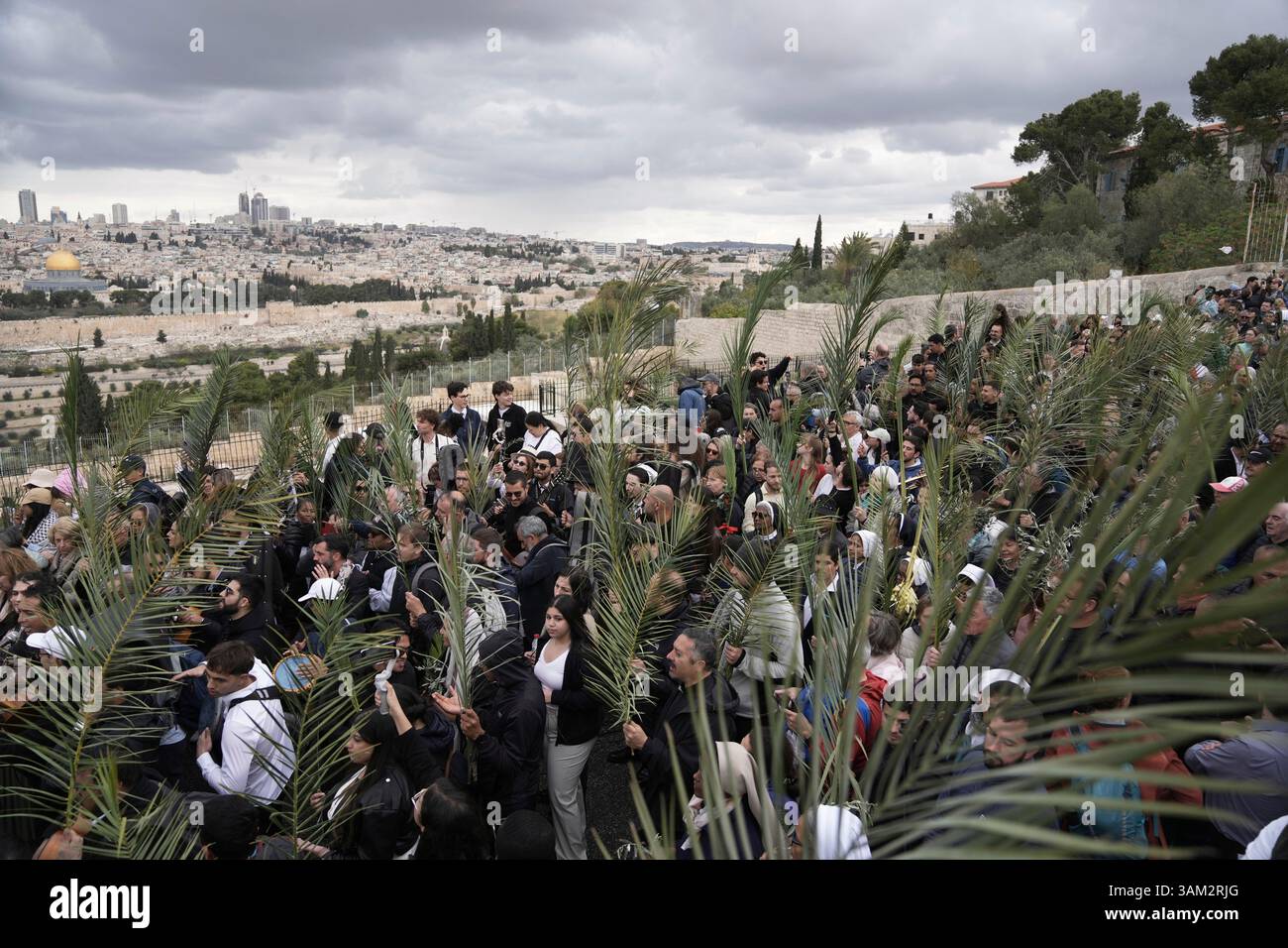 Orthodox Christians walk holding palm branches on the eve of Palm ...