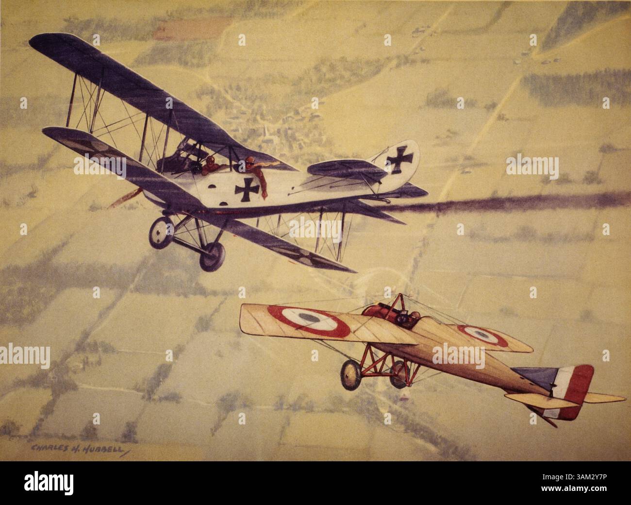 Jan. 1, 1910 - French Morane Monoplane Attacking German Aviatik Bi ...
