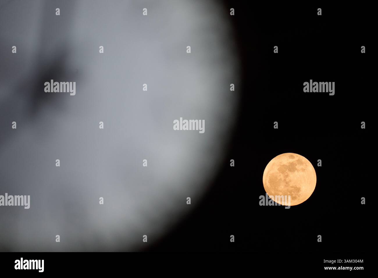 The Pink moon full moon is seen in the night sky above Warsaw, Poland ...