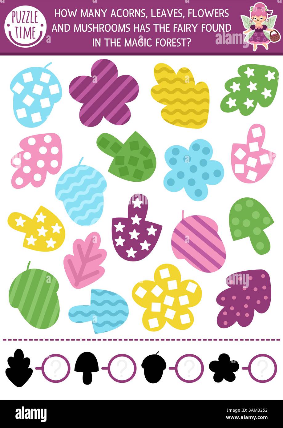 Fairyland counting and shape recognition game. Math and shadow matching ...